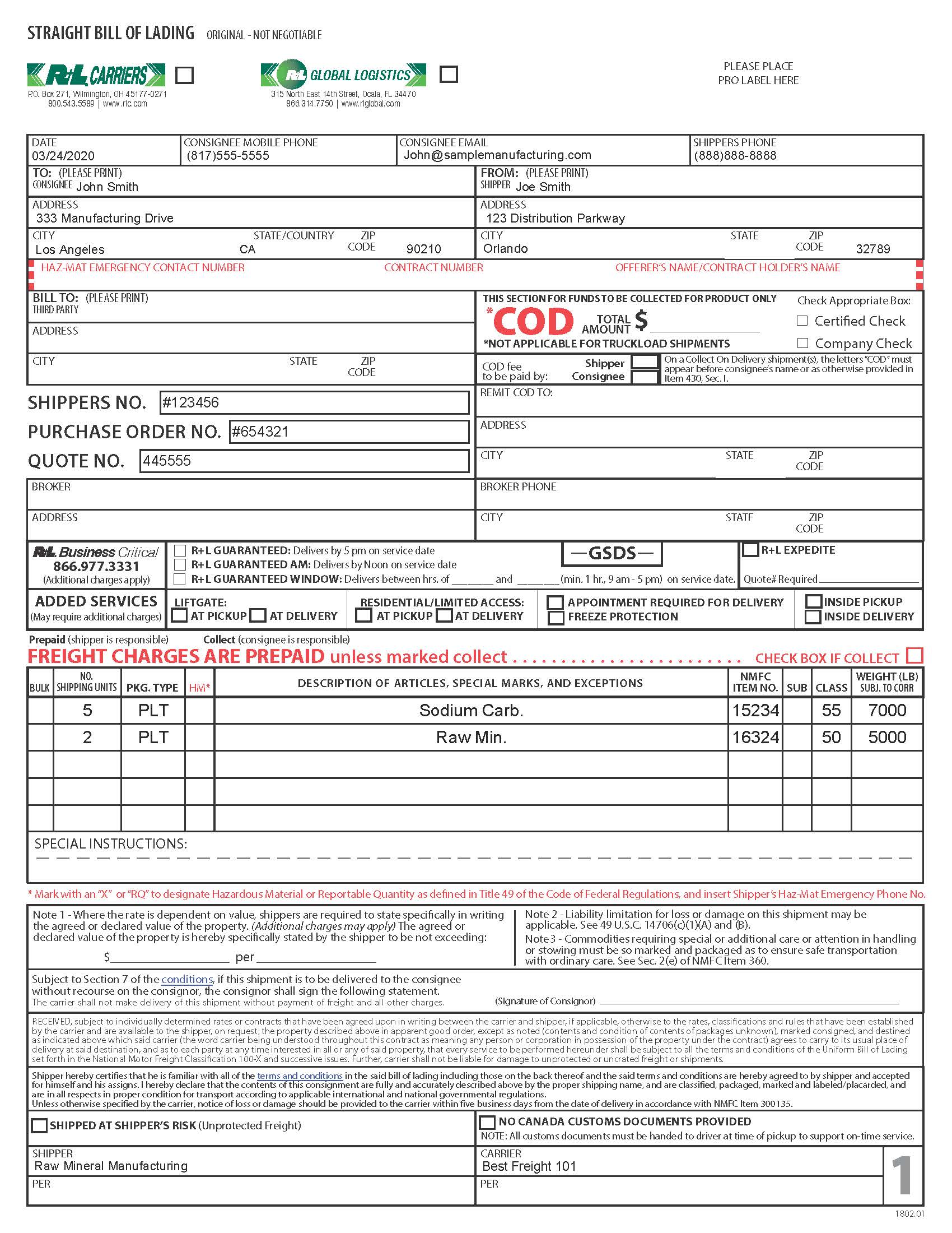 Bill Of Lading With Example IMAGESEE